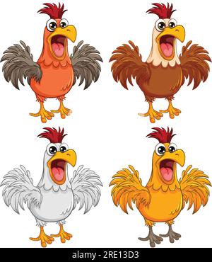 Cartoon illustration of a chicken freaking out, isolated on white ...
