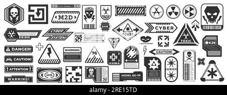 Cyberpunk black stickers. Danger warning label with AI control, extreme ...