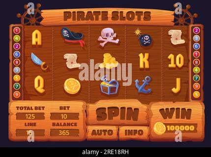 Wood pirate ui game frame and board button vector. Wooden texture menu ...