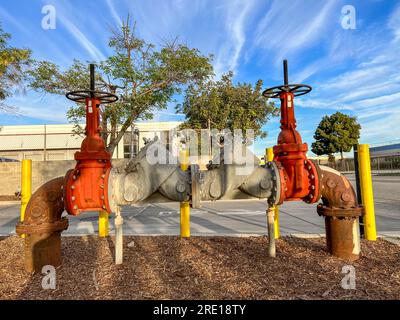 Water main pipe with back flow prevention and double block Stock Photo ...