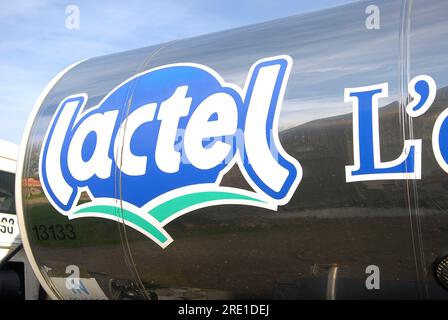 Milk collection, Lactel tank truck, Lactalis Group, in Normandy. Truck ...