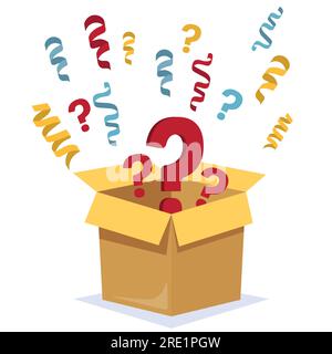 Mystery Secret boxes. Cardboard open box with Question mark. Holiday ...