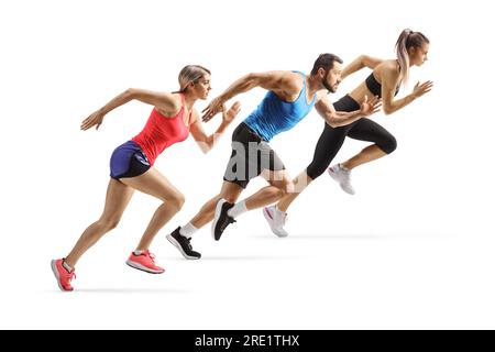 two male athletes sprinting on track stadium, muscles taut, competing ...