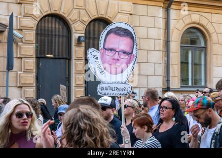 Prime Minister of Finland Petteri Orpo speaks during his meeting with ...