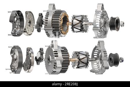 Rotor and stator of car alternator generator or electric motor isolated ...