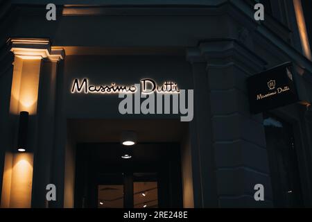 Massimo Dutti shop signage and shop window. A Spanish famous fashion ...