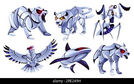 Cartoon cyborg animals. Robotic fauna characters. Mechanical mascots ...
