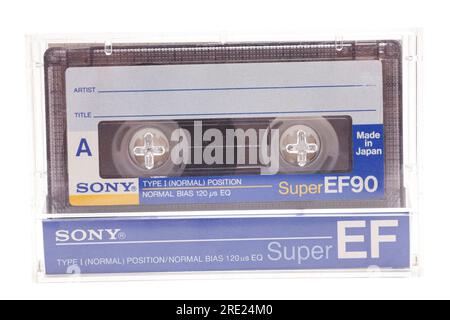Audio cassette tape SONY Super EF90, side A, isolated on white ...