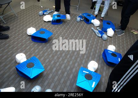 CPR training class by security guard in office Stock Photo - Alamy