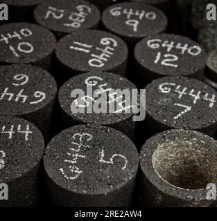 Asphalt samples taken from around the country are ready to be examined ...