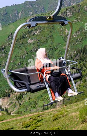 Kazakhstan, Almaty. Shymbulak Funicular Chair Lift to Skiing Area Stock ...