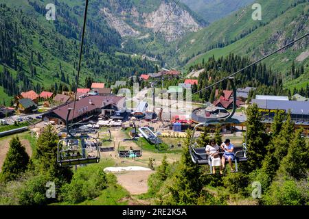 Kazakhstan, Almaty. Shymbulak Funicular Chair Lift to Skiing Area Stock ...