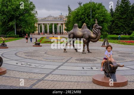 Kazakhstan, Almaty. Statue of Bactrian Camel (Camelus bactrianus) in ...