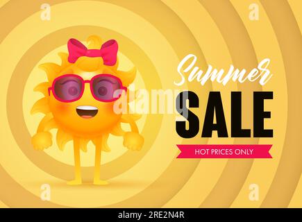 Summer sale, hot prices only lettering and sun cartoon character Stock ...