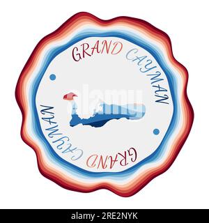 Grand Cayman map. Map of the island with beautiful geometric waves in ...