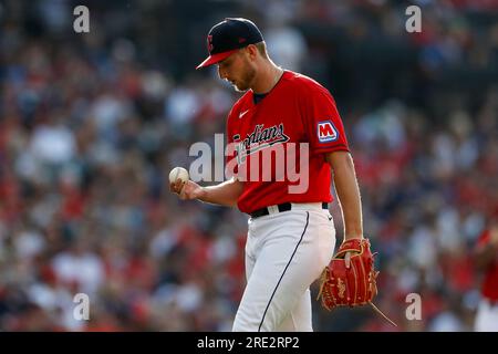 Cleveland Guardians pitcher Tanner Bibee throws against the Minnesota ...