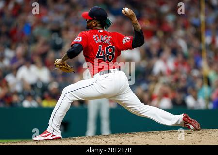 Cleveland Guardians pitcher Emmanuel Clase delivers during the ninth ...
