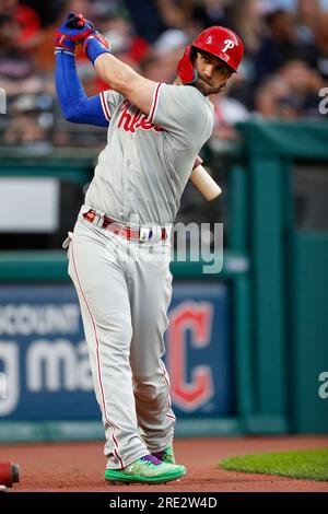 Bryce Harper #3 of the Philadelphia Phillies in defensive position at first base during a game ...