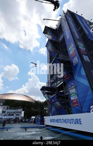 A competitor dives during the High Diving 20m Women Round 1-2 of World ...