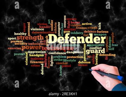 Word Cloud with DEFENDER concept create with text only Stock Photo - Alamy