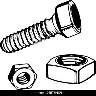 Nuts and a bolt in outline Stock Vector Image & Art - Alamy