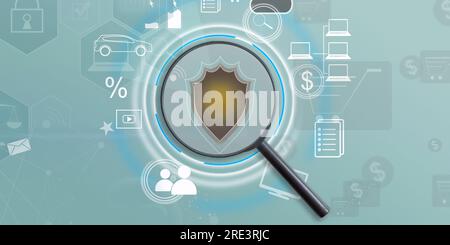 Magnifying glass and lock mark with blue background Stock Photo - Alamy