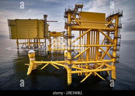 Process of installation, building offshore electrical wind power plant ...