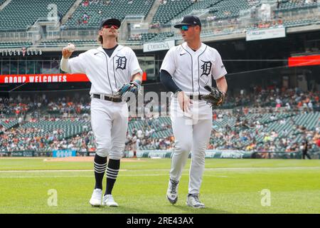 Detroit Tigers shortstop Zach McKinstry fields a grounder to first base ...