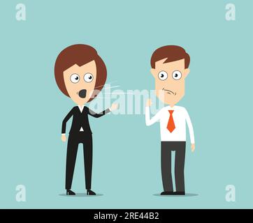 Angry boss yelling at employee, flat vector illustration set. Rude male ...