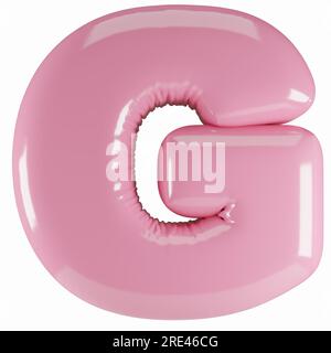 Inflated glossy pink letter Z uppercase illustration. 3D render of latex bubble font with glint ...