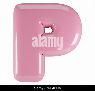Inflated glossy pink letter I uppercase illustration. 3D render of latex bubble font with glint ...