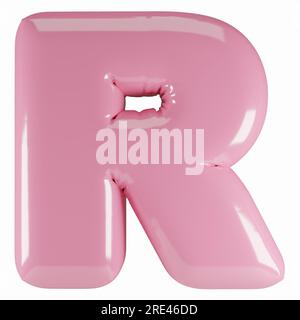 Inflated glossy pink letter I uppercase illustration. 3D render of latex bubble font with glint ...