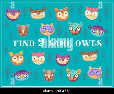 Find two same birds. Forest black and white matching activity or ...