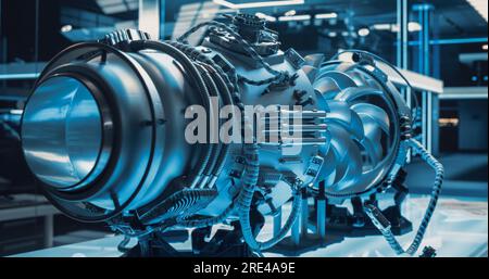 Advanced Futuristic Turbine Engine with a Moving Fan. Modern Industrial ...
