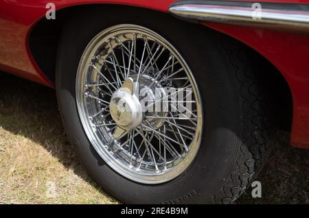 Jaguar E Type wire wheel. Classic british sports car wheel Stock Photo ...