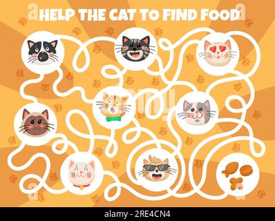 maze with cartoon cats animal characters coloring page Stock Vector ...