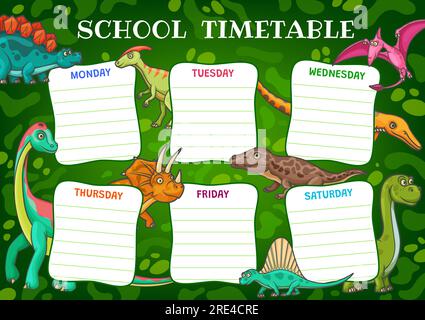 Kids school weekly planner with dinosaurs in jungle vector Stock Vector ...