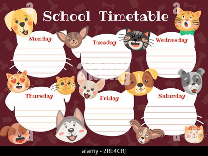 School timetable schedule dogs and puppies. Education vector weekly ...