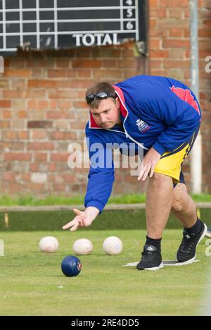 Wayne Willgress lawn and indoor bowls player playing in a county match ...