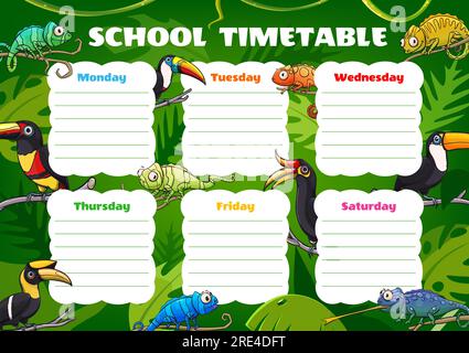 Cartoon toucan birds education timetable schedule. School vector weekly ...