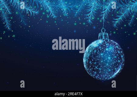 Wireframe Christmas ball and Christmas tree branches, low poly style ...