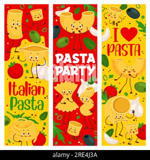 Cartoon funny pasta characters, italian macaroni mascot emoji. Comic ...