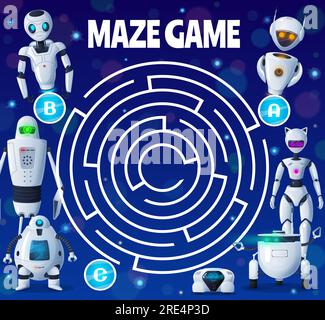 Kids board game with robots and androids, vector step boardgame with ...