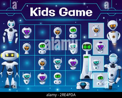 Kids sudoku game with cartoon robots and droids. Vector riddle with ai ...