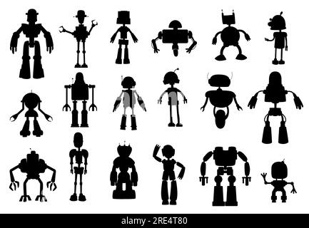 Humanoid robot model black and white 2D line cartoon character Stock ...