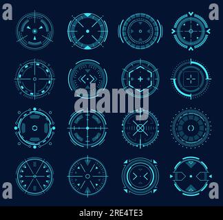HUD compass, aim control panel or navigation interface. Vector sci-fi target, futuristic ...