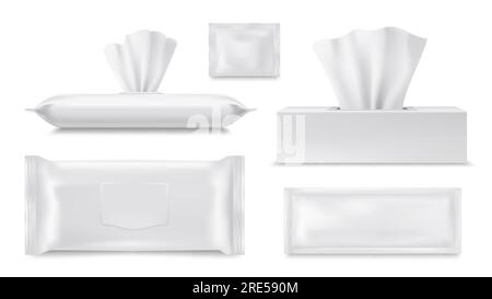 Paper tissue and wet wipes realistic mockup set isolated vector ...