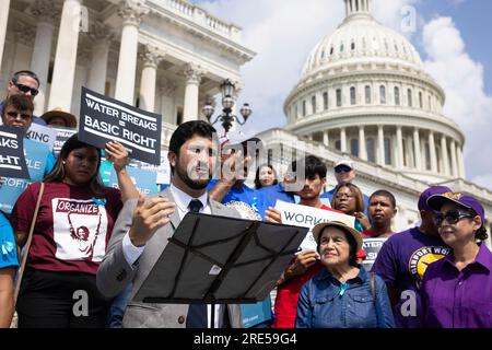 Rep. Greg Casar (D-Texas) rallies with advocates as part of his all-day ...