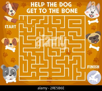 Kids labyrinth maze game dogs and cats, puppies and kittens. Vector ...