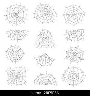 Set of half spider web isolated on white background. Halloween ...